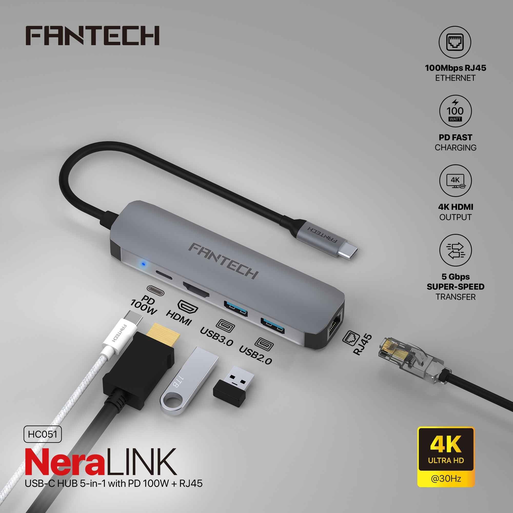 FANTECH HC051 Converter USB Hub Type C 5 in 1 - Fantech Indonesia
